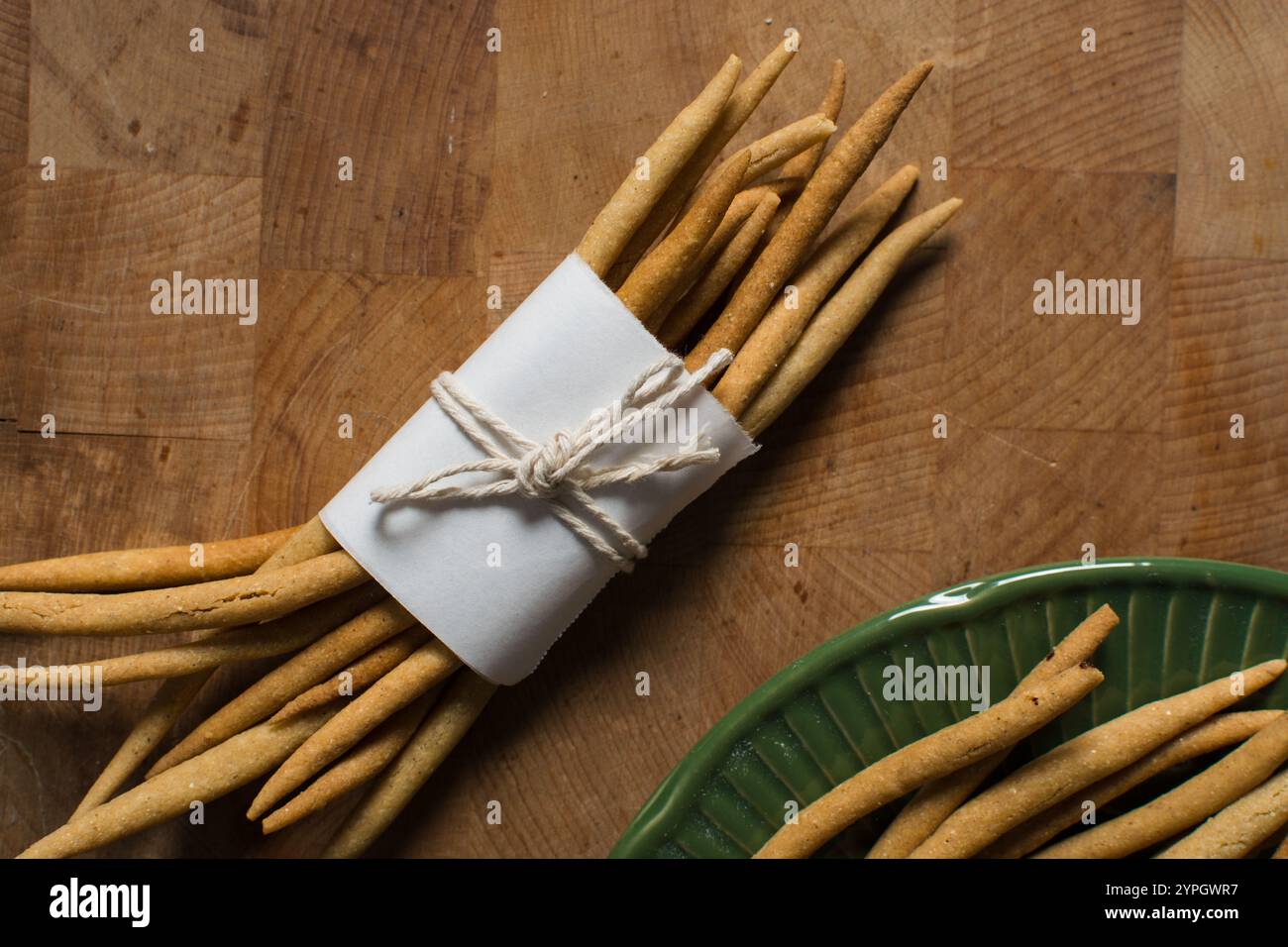 Top view of fried corn stick snack on a wood board, Overhead view of ...