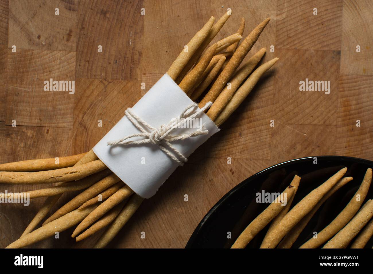 Top view of fried corn stick snack on a wood board, Overhead view of ...