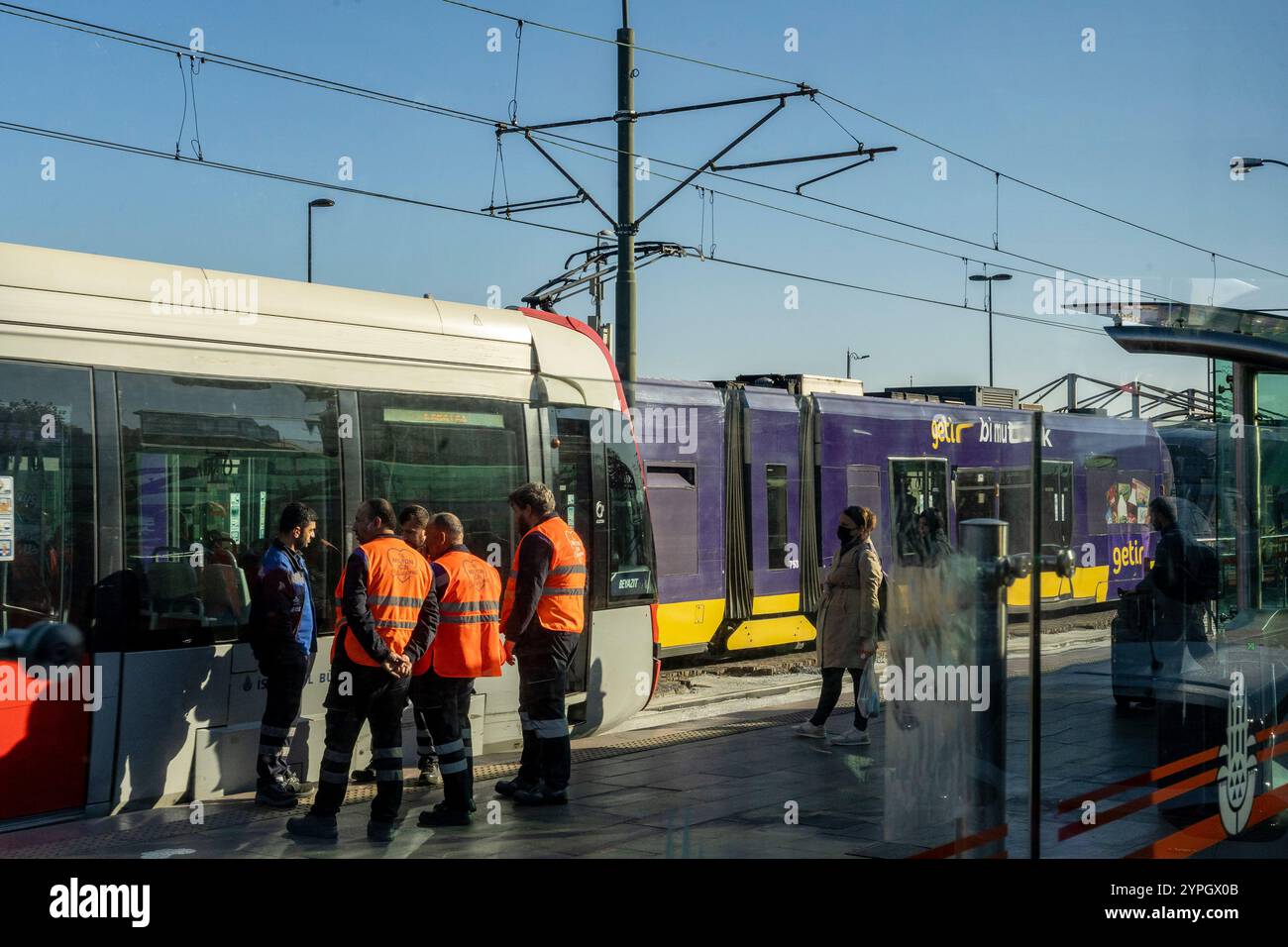 Istanbul, TR - Oct 23, 2024 At the bustling Eminönü tram stop in ...