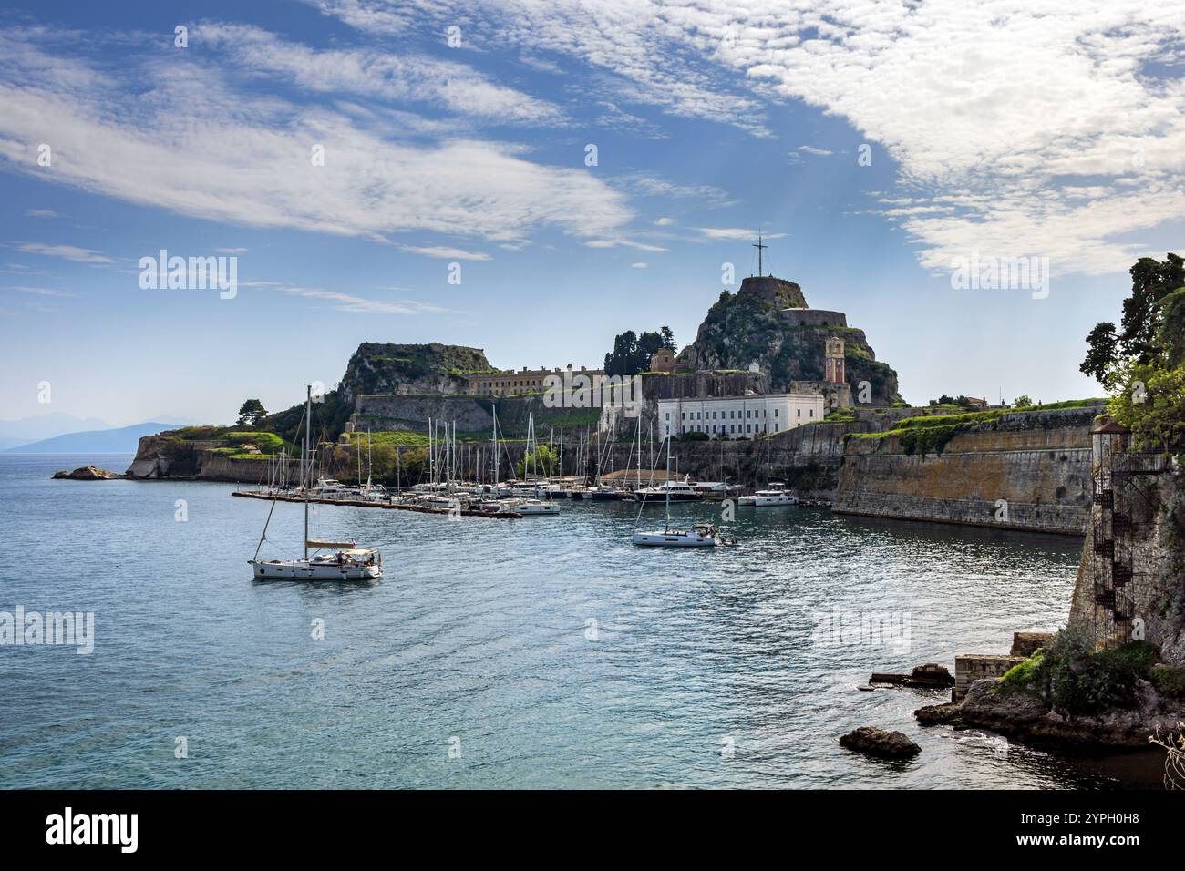 Mandraki harbour and Marina Corfu Sailing Club in front of the Old ...