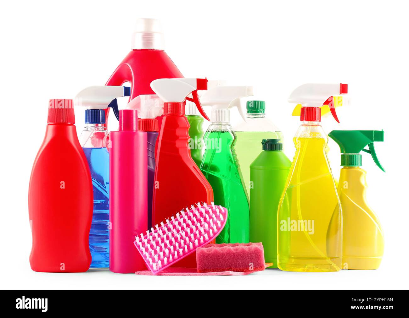 Set of different cleaning products isolated on white Stock Photo - Alamy