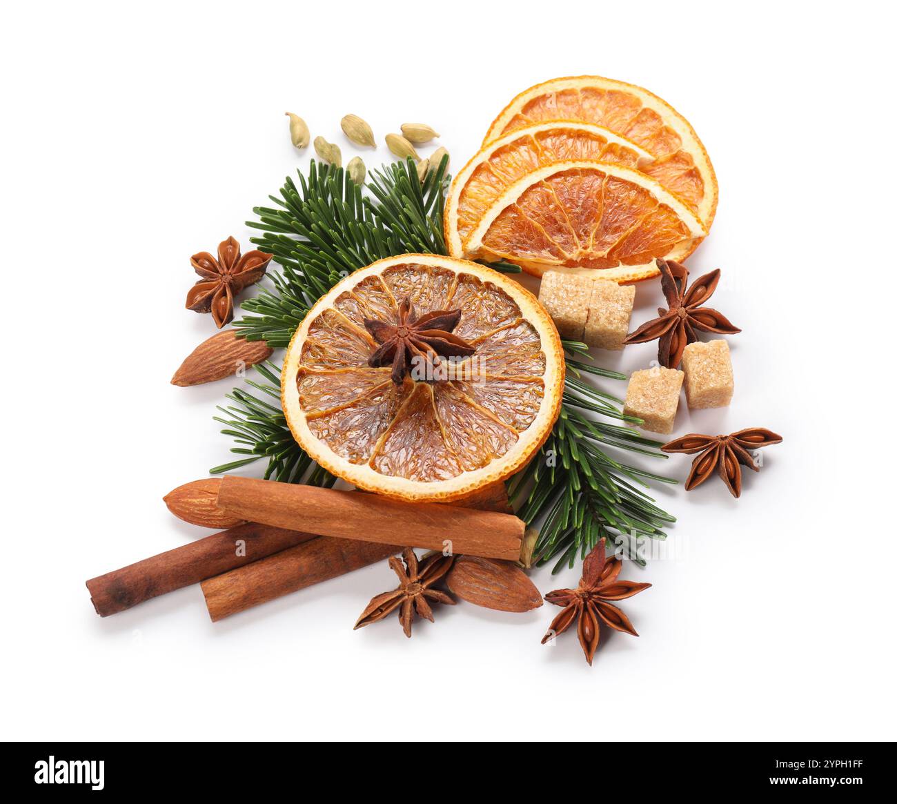 Different aromatic spices isolated on white. Christmas season Stock ...