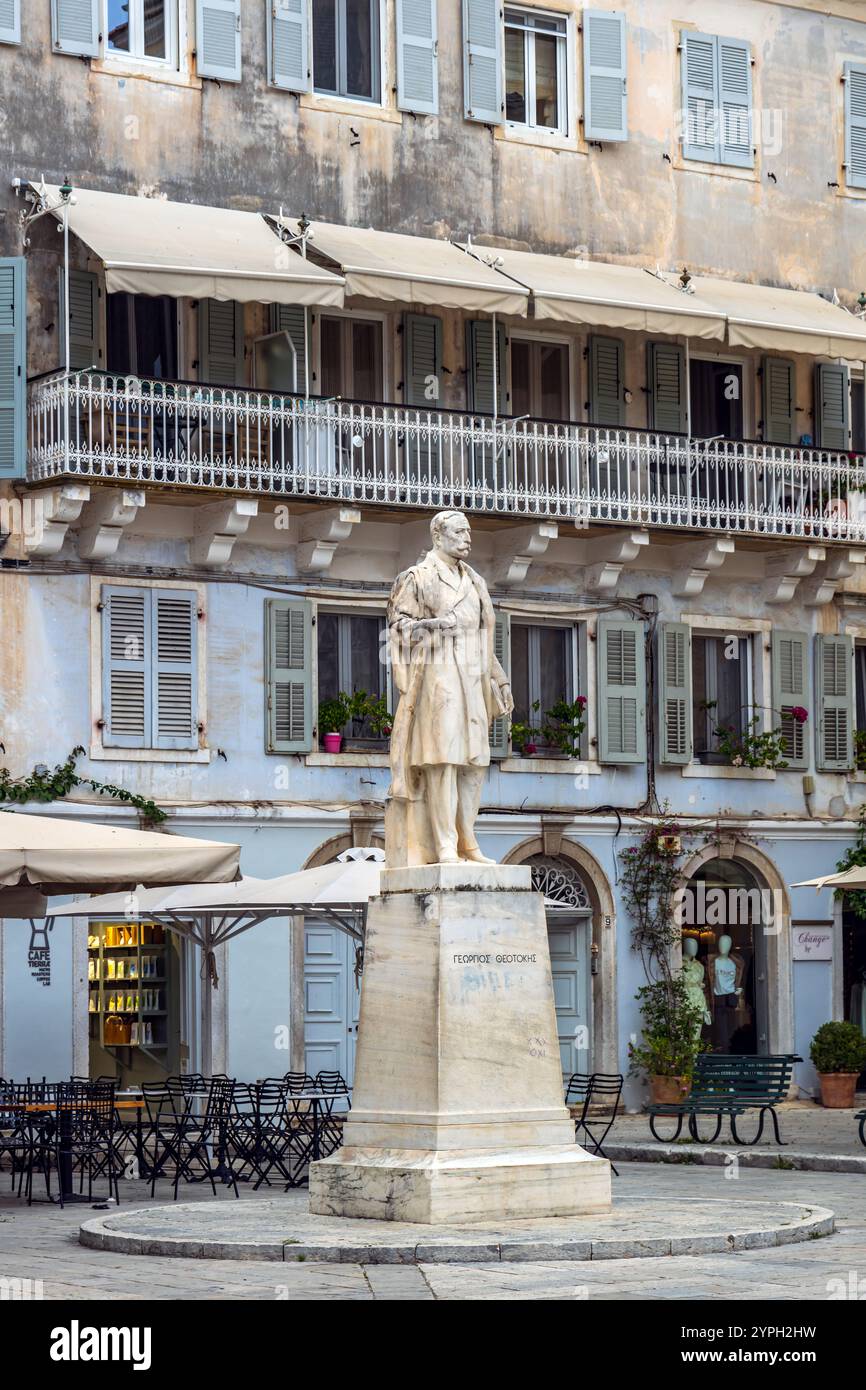 Statue of Georgios Theotokis in Plakada Agiou square in the old town of ...