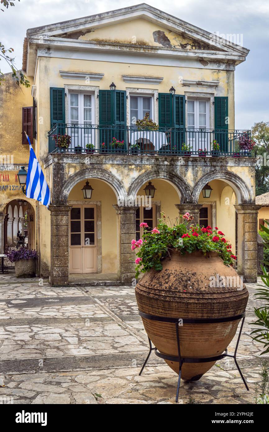 Pastel-colored traditional buildings at Danilia village, a replica of a ...