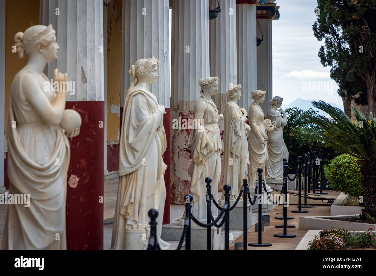 Statues at Achilleion Palace, an iconic palace located in Corfu, Greece ...