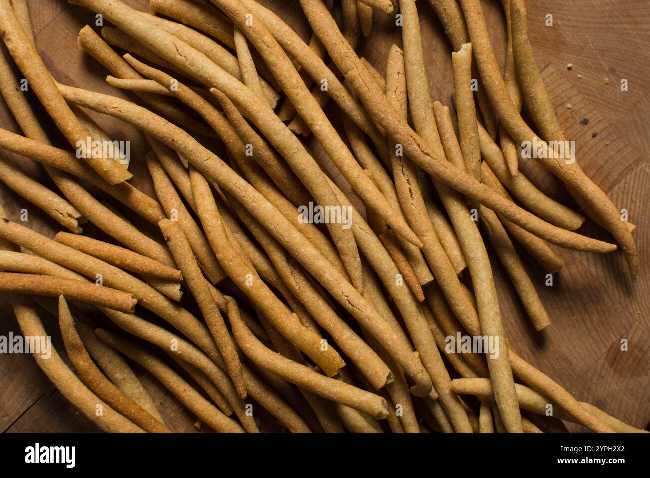 Top view of fried corn stick snack on a wood board, Overhead view of ...