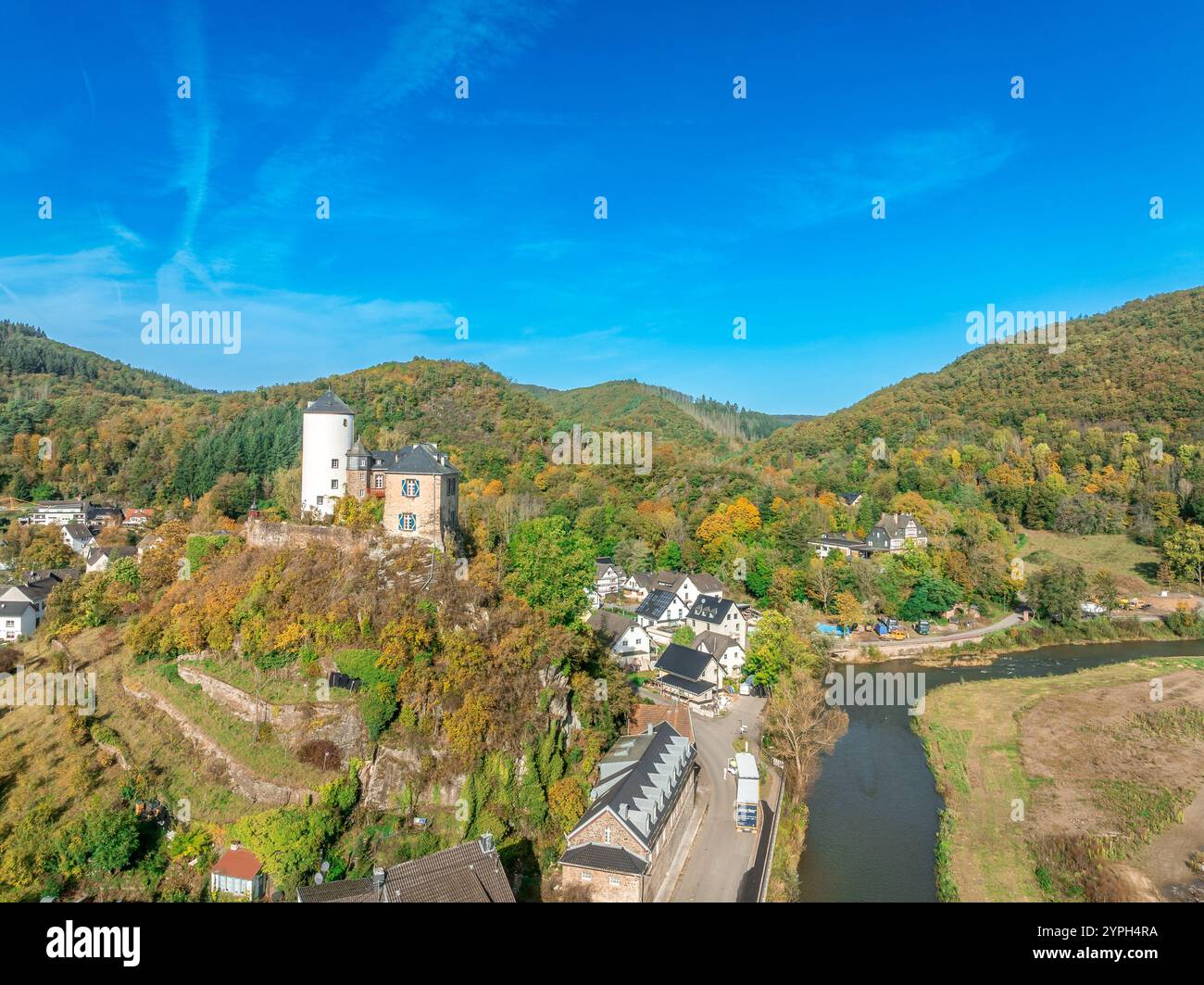 Aerial view of Kreuzberg castle in Altenahr Germany with Baroque palace ...