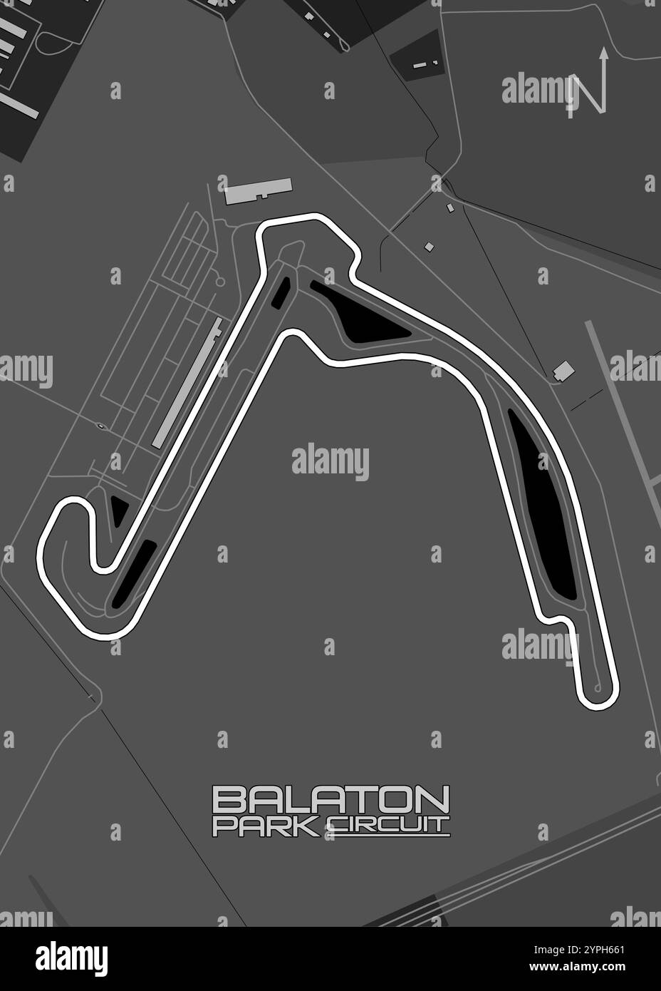 The image depicts a detailed map of the Balaton Park Circuit, a race ... The image depicts a detailed map of the Balaton Park Circuit, a race ...