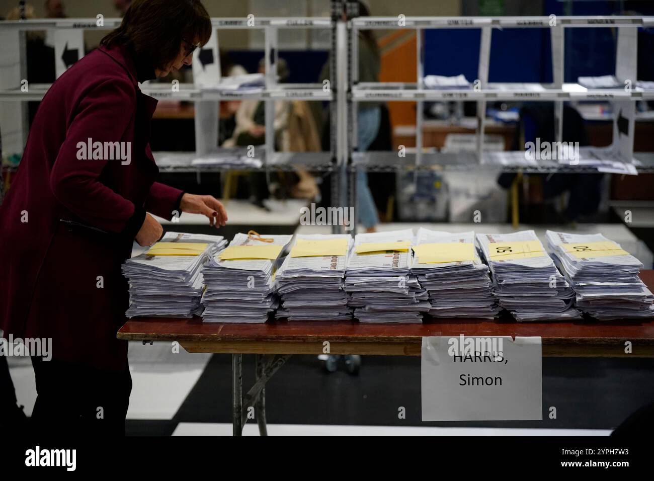 Ballots for Taoiseach and Fine Gael leader Simon Harris are stacked on ...