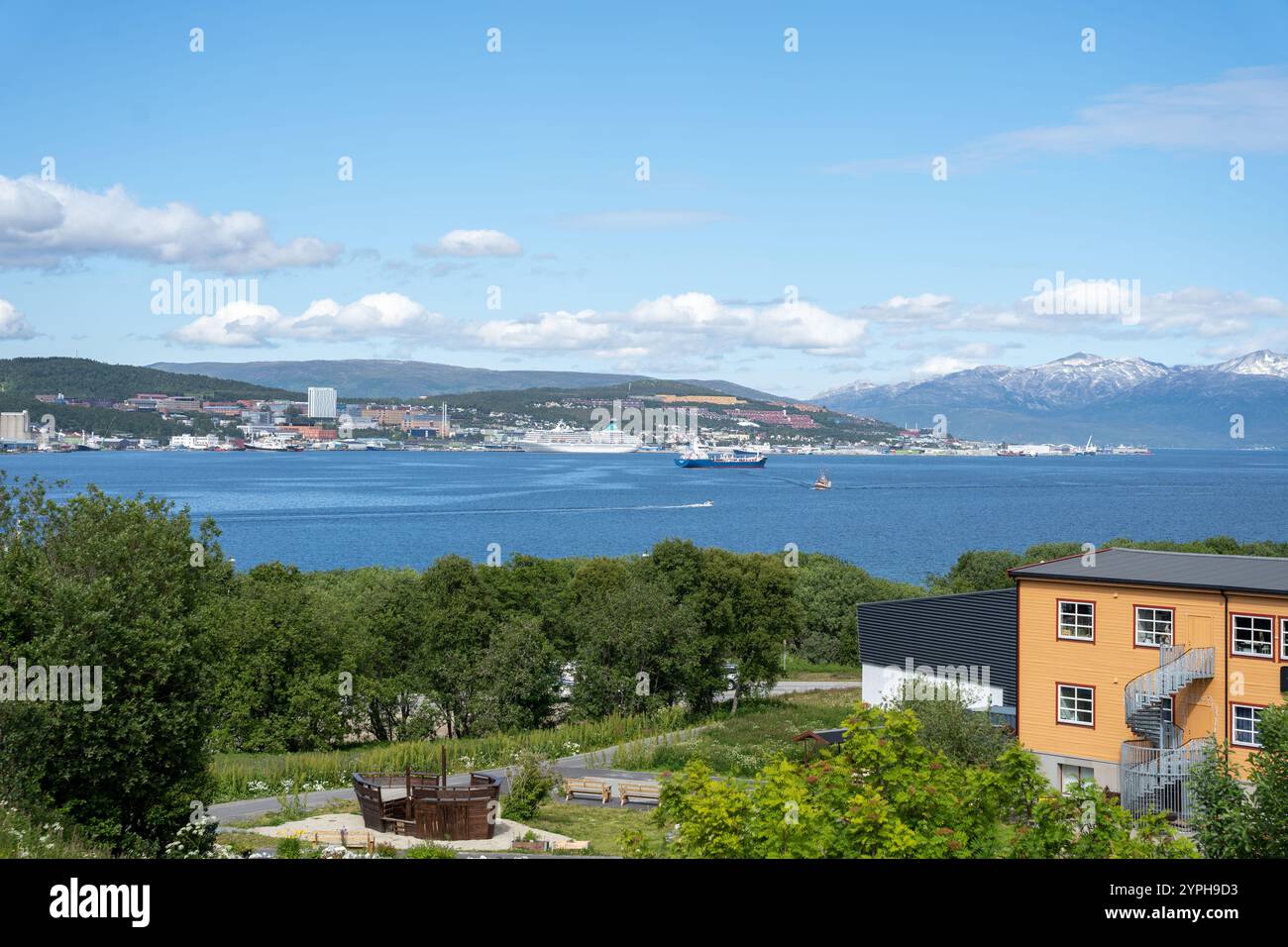 Tromso, Norway - 07.04.2024: Landscape of houses and fjord in Tromso ...
