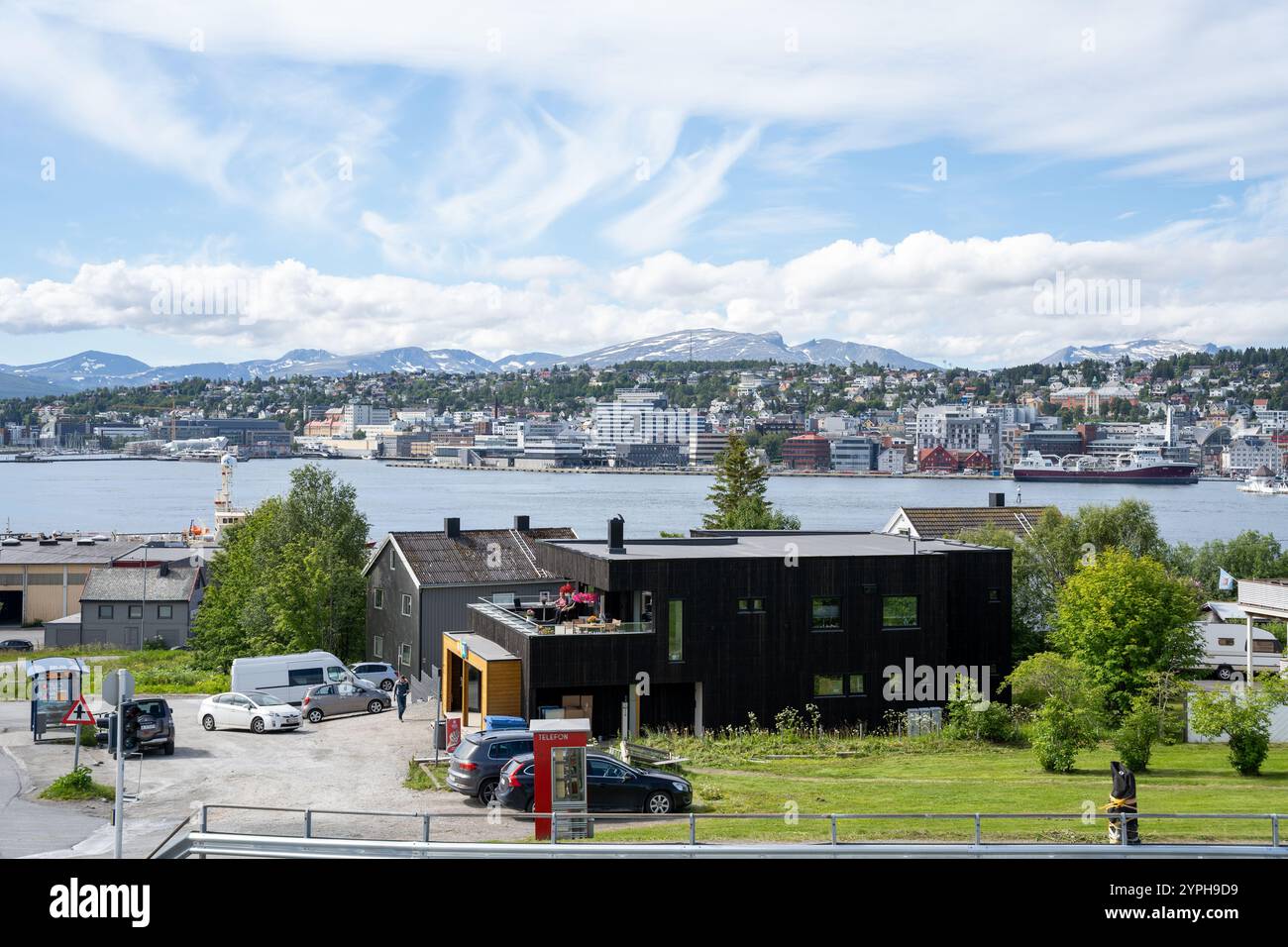 Tromso, Norway - 07.04.2024: Landscape of houses and fjord in Tromso ...