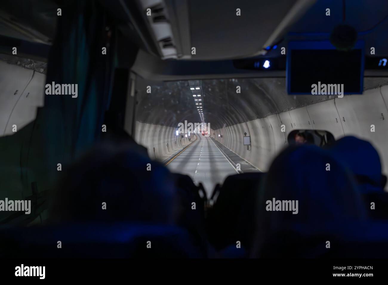 View of Norwegian tunnel from inside of passenger bus Stock Photo - Alamy