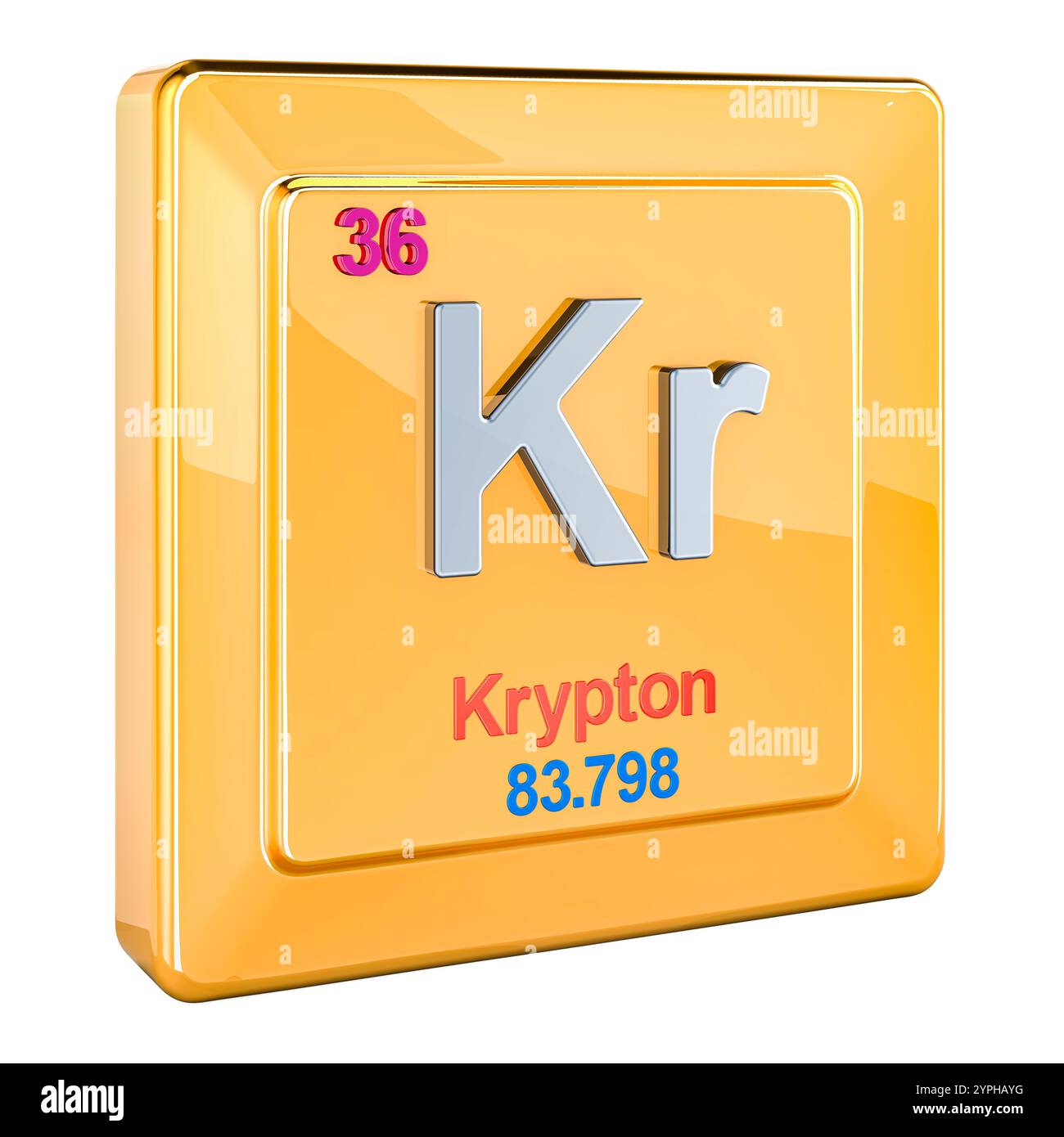 Krypton Kr, chemical element sign with number 36 in periodic table. 3D ...