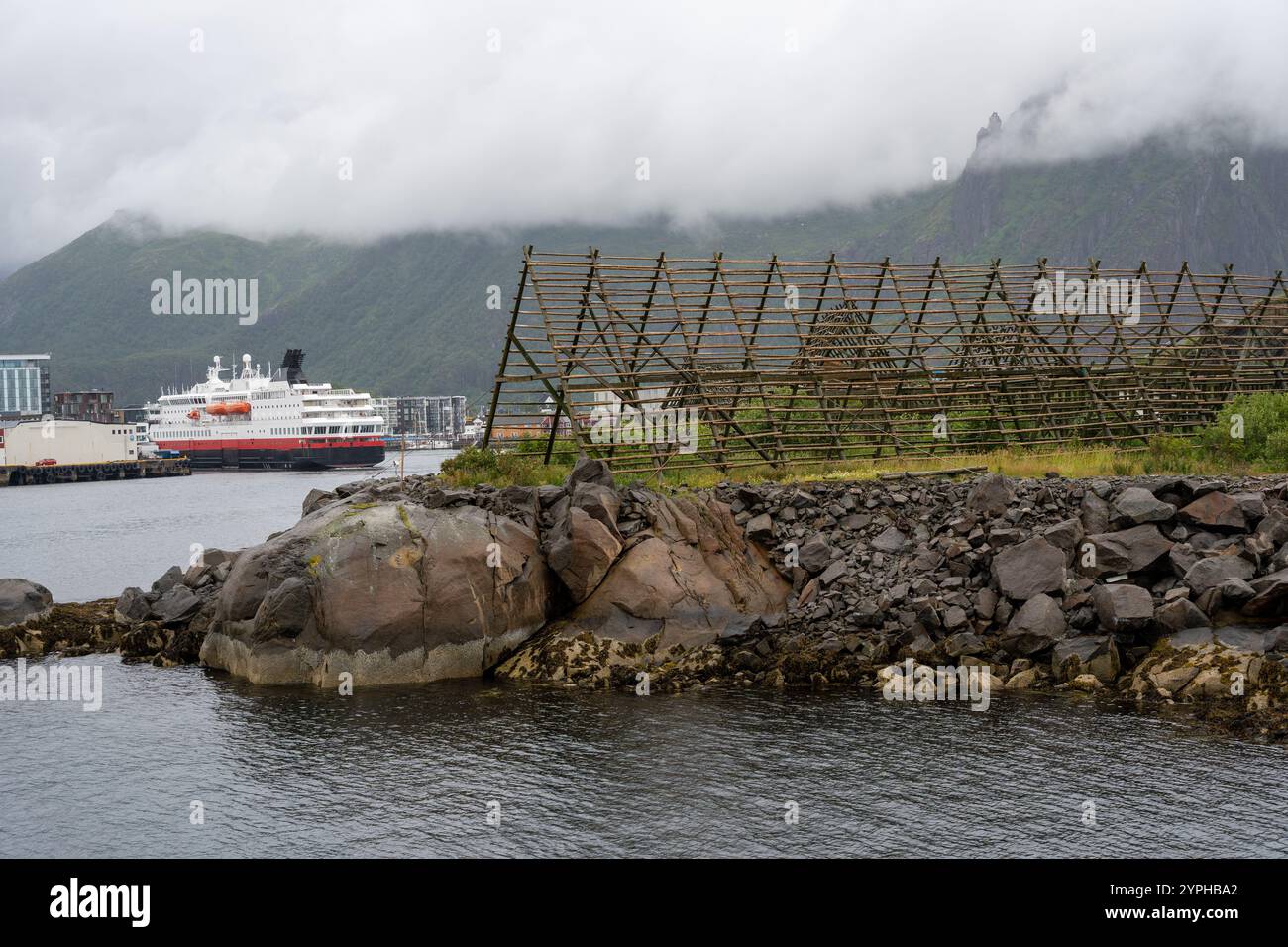 Empty fish drying flake in Svolvaer, Norway Stock Photo - Alamy