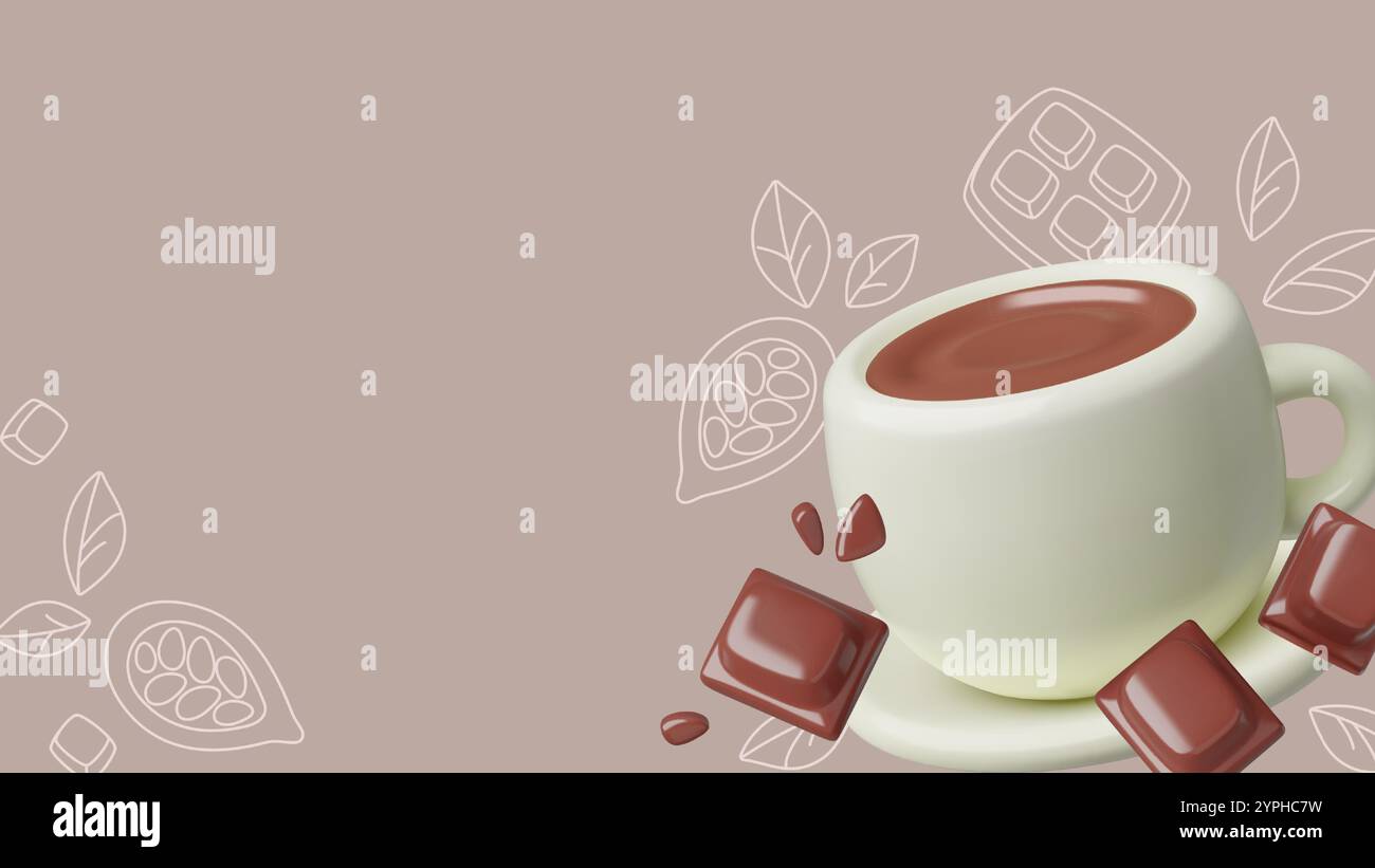 Cocoa and chocolate poster background with 3d realistic chocolate drink ...