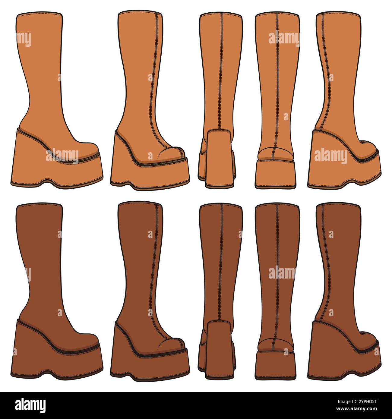 Set of colored retro platform boots. Isolated vector objects on white ...