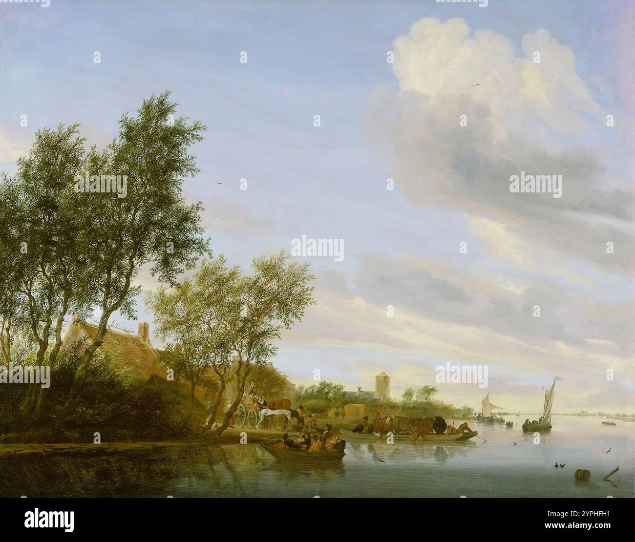 River Landscape with a Ferry. Salomon van Ruysdael. 1656 Stock Photo - Alamy