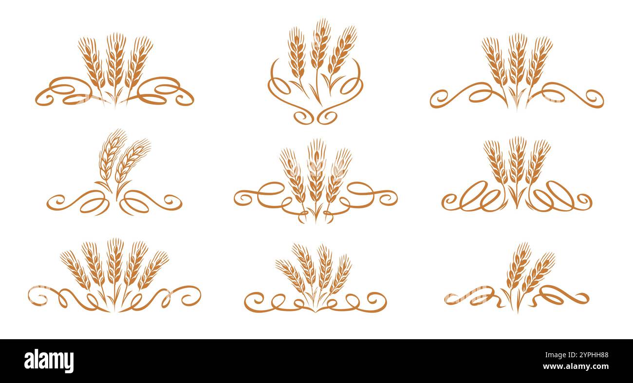 Ears of wheat grain set of logos and emblems. Design elements symbols ...
