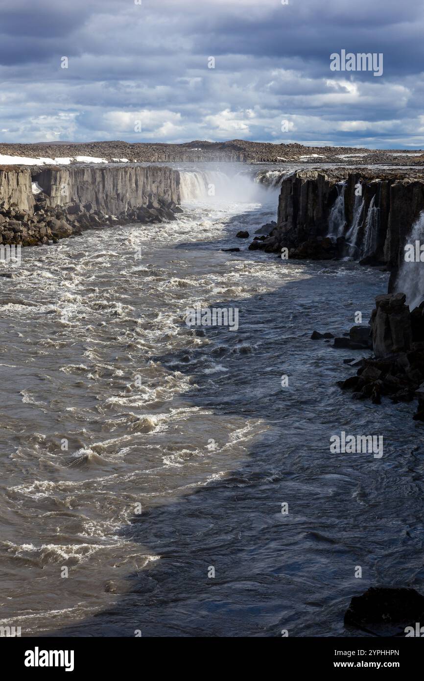 Selfoss waterfall on Jokulsa a Fjollum river, canyon view with , basalt ...