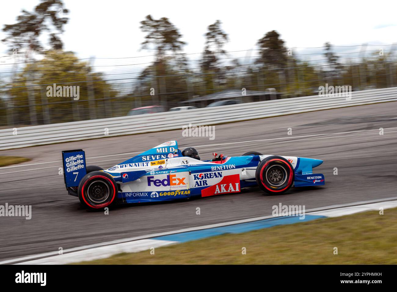 The 1997 Benetton B197 of Gerhard Berger and Jean Alesi on track with ...