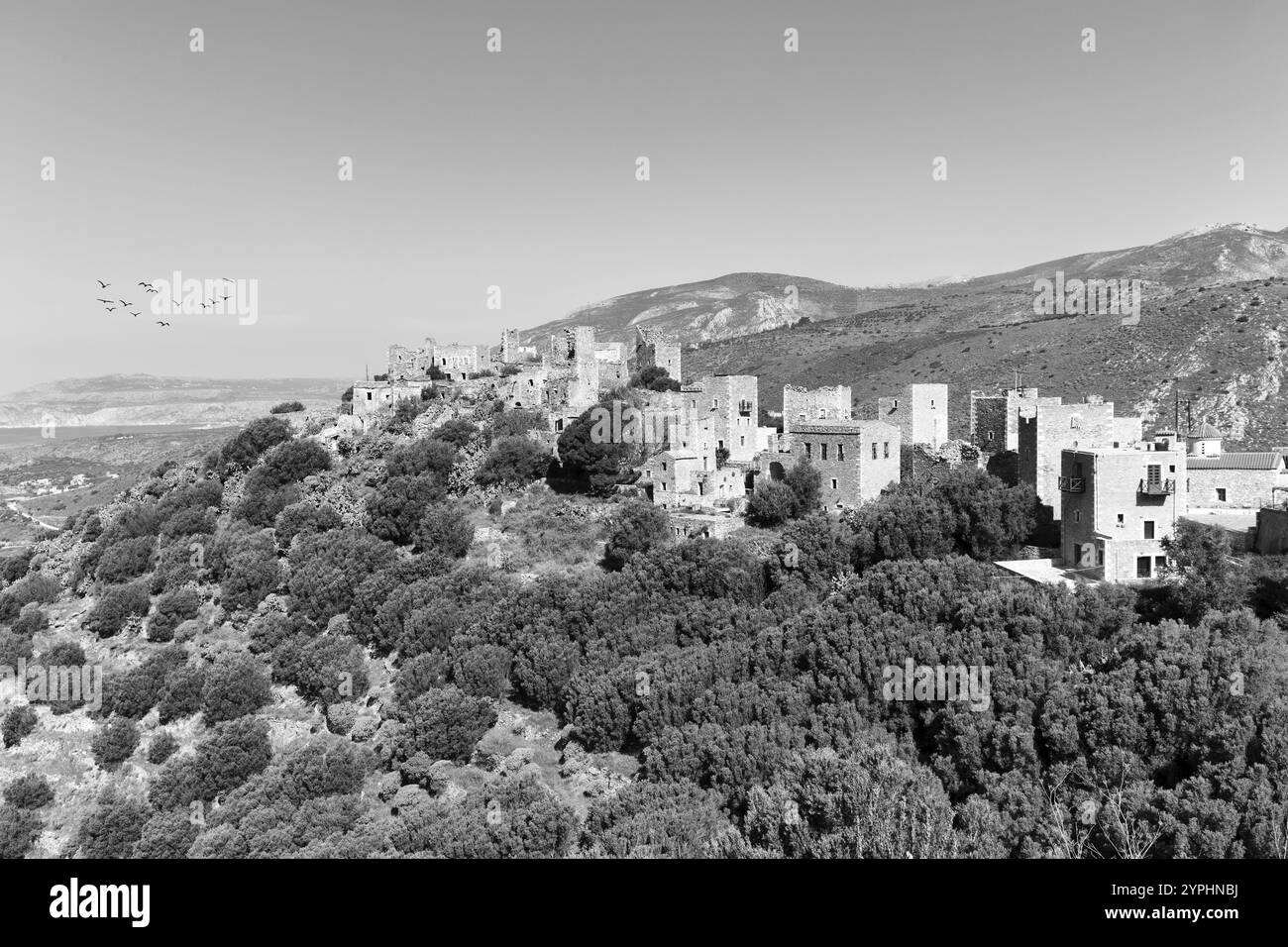 Village tower houses mani Black and White Stock Photos & Images - Alamy