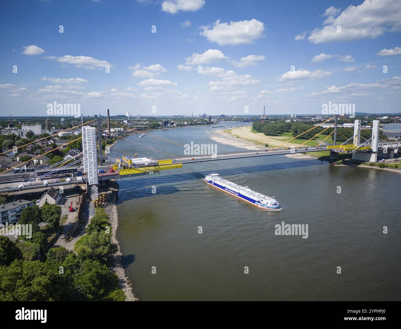 Construction of a new motorway bridge over the Rhine river, in North ...