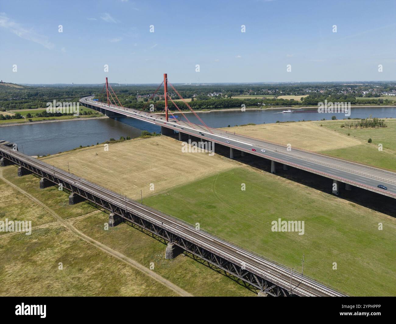 Motorway bridge over the Rhine river, North Rhine-Westphalia Stock ...