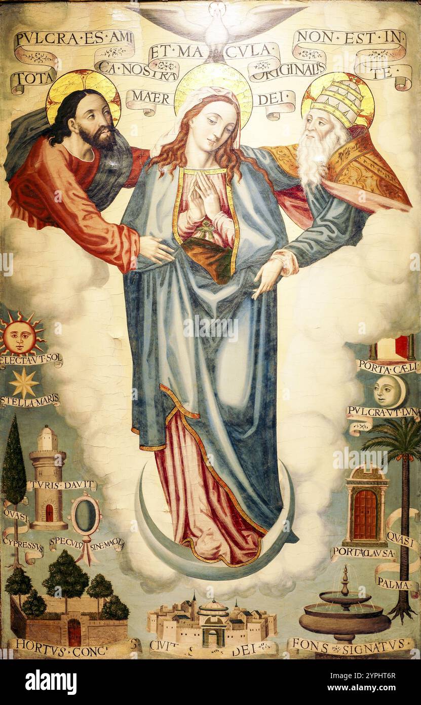 Pure crowned by the Trinity, (16th century) . Joan de Joanes workshop. Temple on panel. Diocesan ...