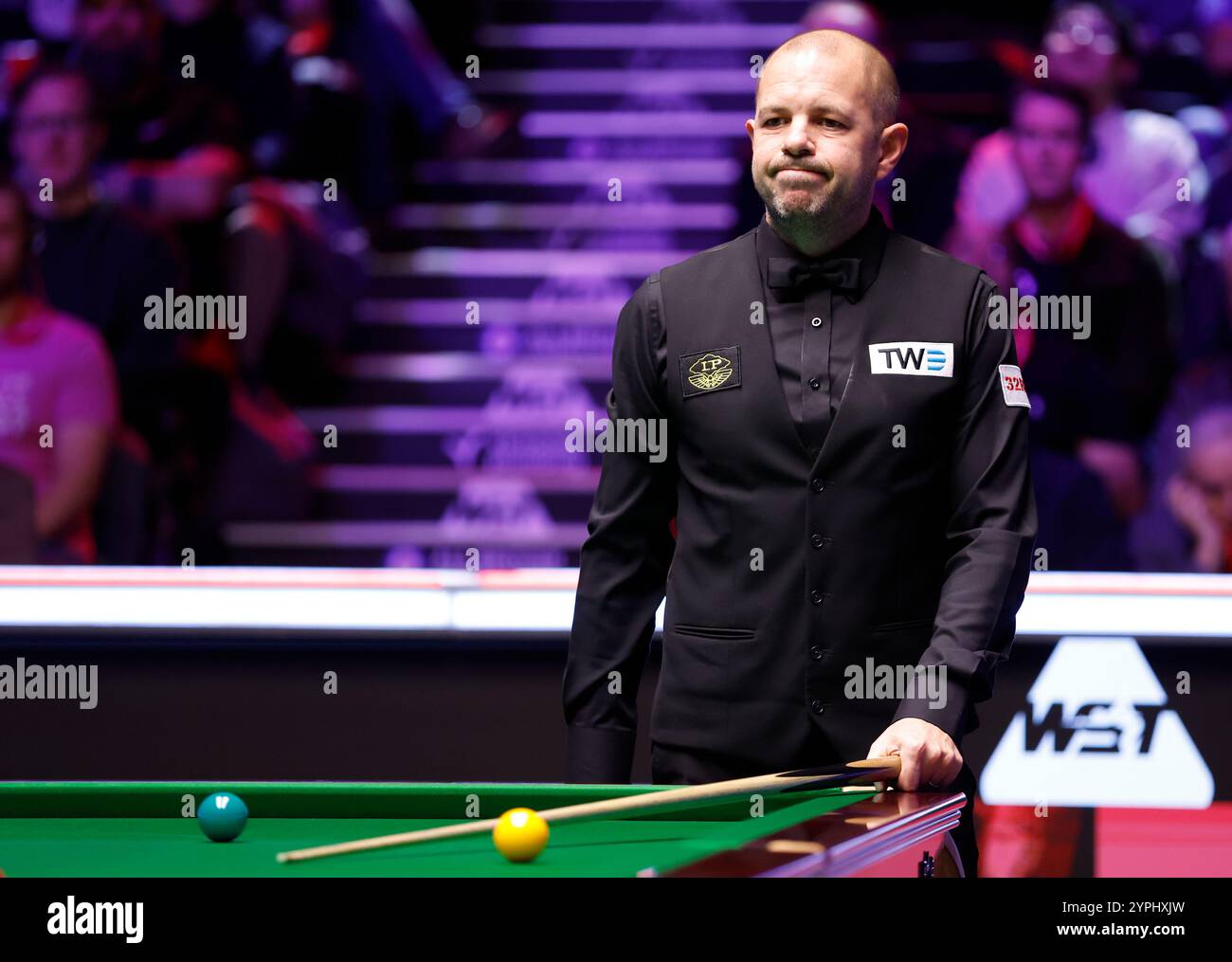 Barry Hawkins in action against Mark Allen on day eight of the ...