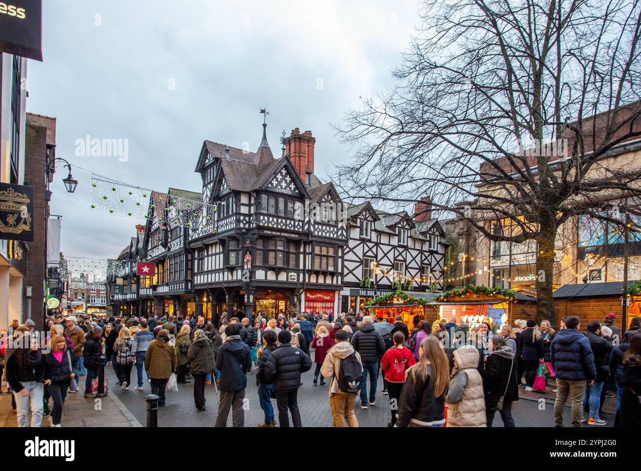 People shopping at the Christmas street market in the Cheshire city of ...