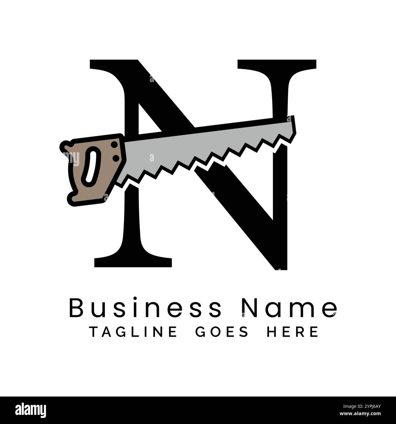 Letter N handsaw logo. Alphabet N woodwork and carpentry icon Stock ...