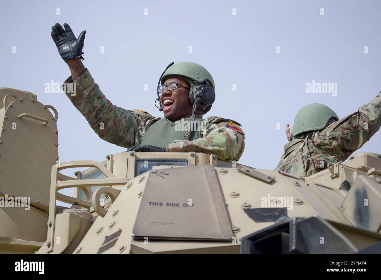 A 142nd Division Sustainment Support Battalion “Atlas” Soldier greets ...