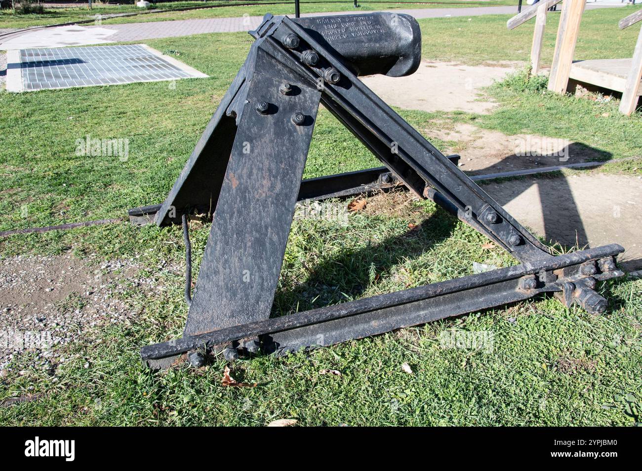 Train bumper at Roundhouse Park on Bremner Boulevard in downtown ...