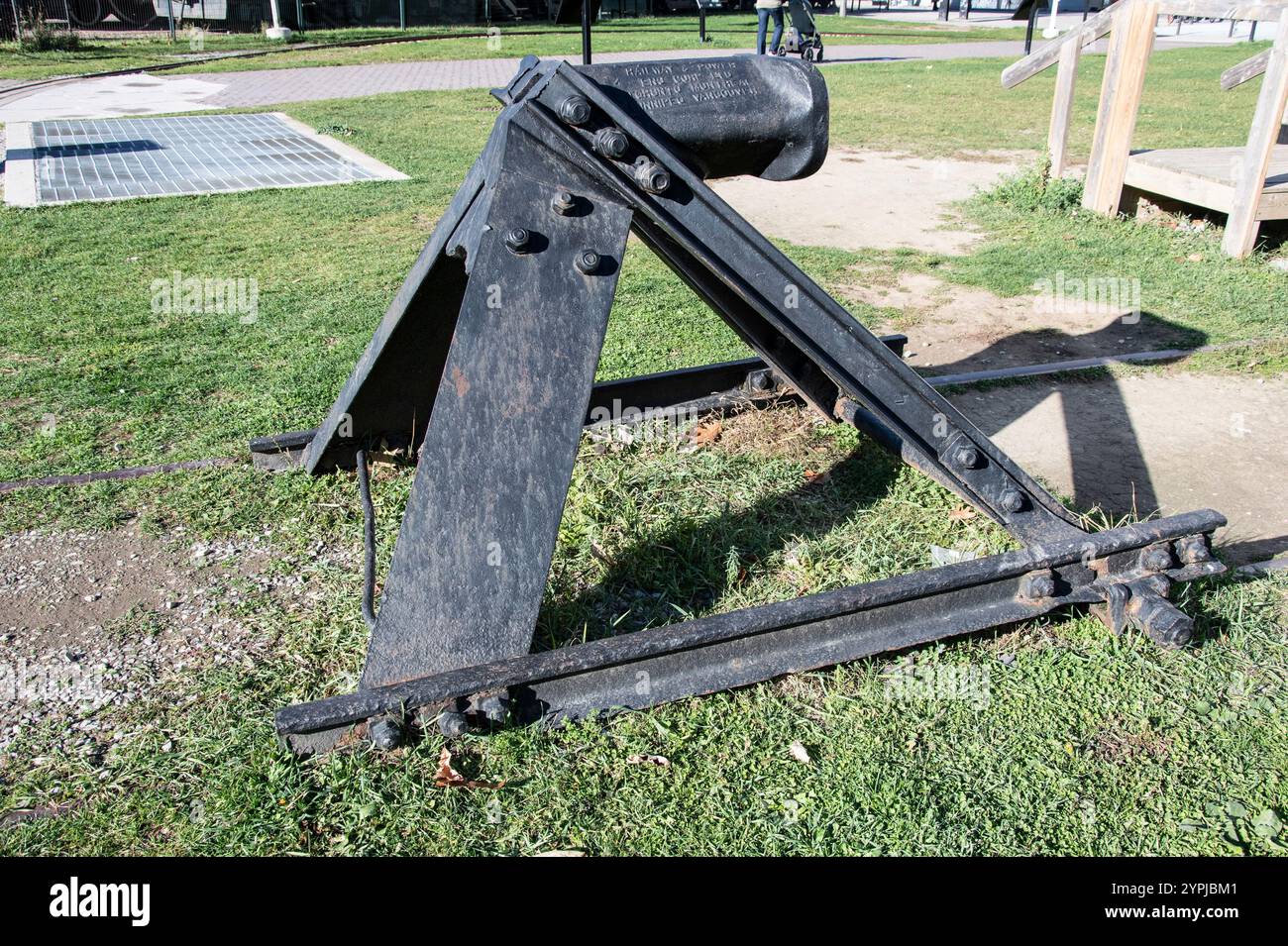 Train bumper at Roundhouse Park on Bremner Boulevard in downtown ...