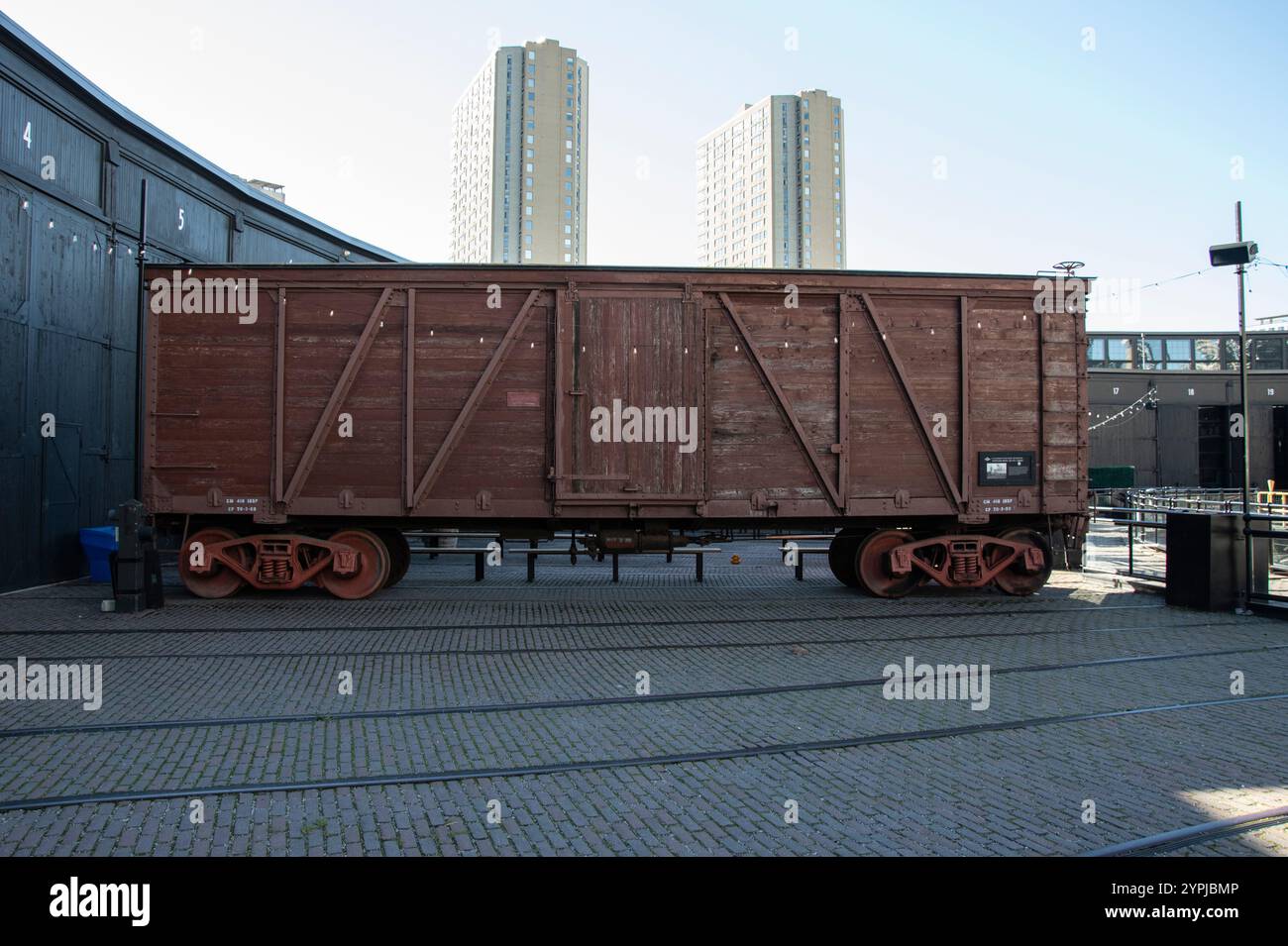 Wooden box car at Roundhouse Park on Bremner Boulevard in downtown ...