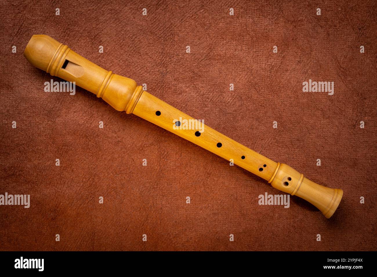 wooden recorder flute instrument, classic German style, against ...
