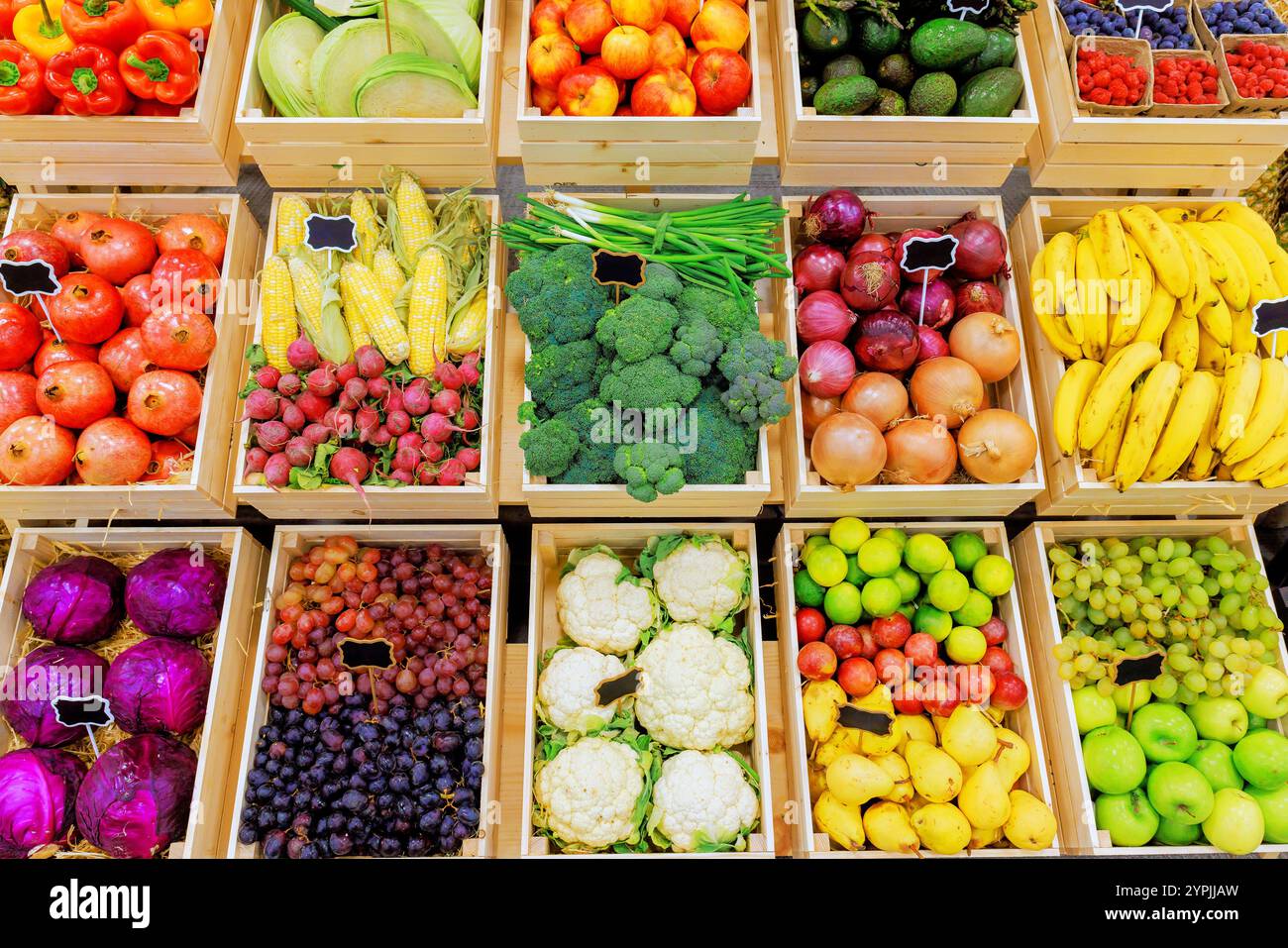 Baskets filled with various fruits, vegetables showcase vibrant colors ...