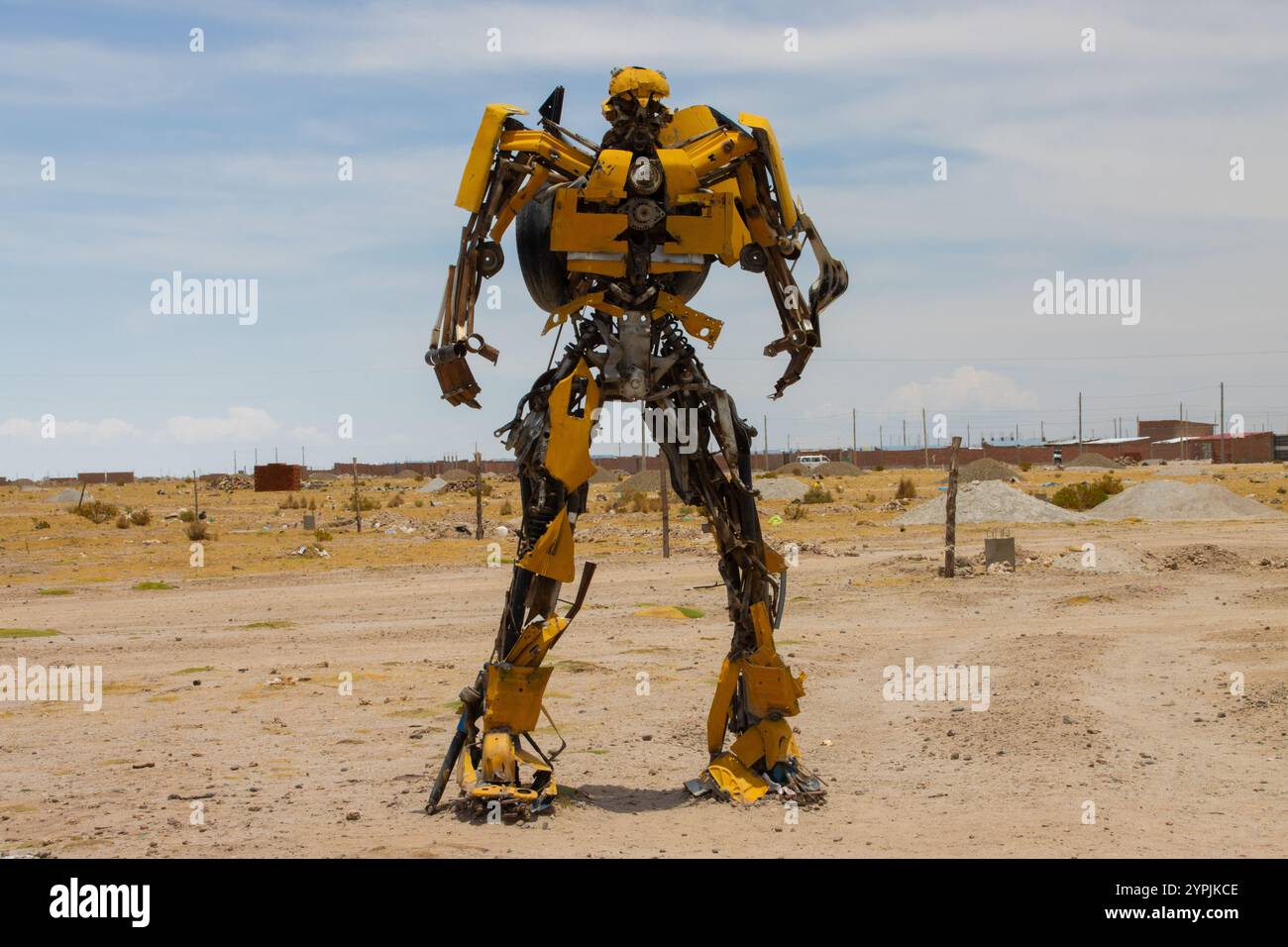 Transformer-like robot made of scrap materials. The artwork promotes ...