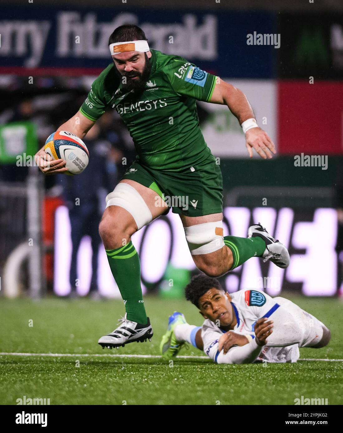 Galway, Ireland. 30th November, 2024. Connacht's Paul Boyle evades a ...