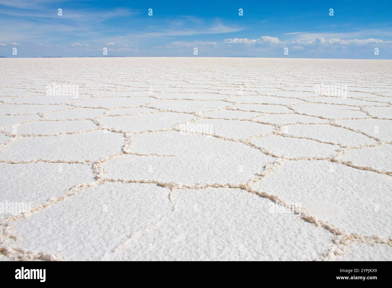 Expansive view of the pristine white salt flats of Salar de Uyuni under ...