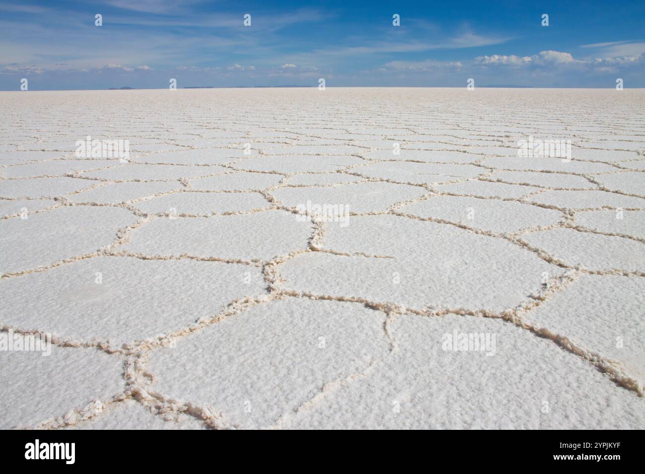Expansive view of the pristine white salt flats of Salar de Uyuni under ...