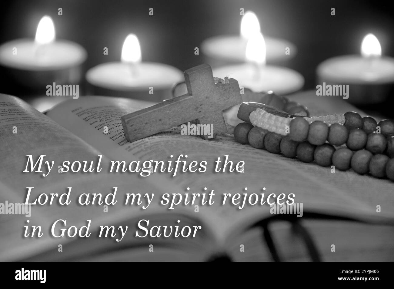 Christianity Praise and Worship text with Holy Rosary on a Holy Bible ...