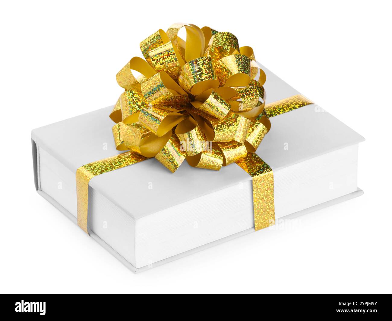 One book with golden bow as gift isolated on white Stock Photo - Alamy