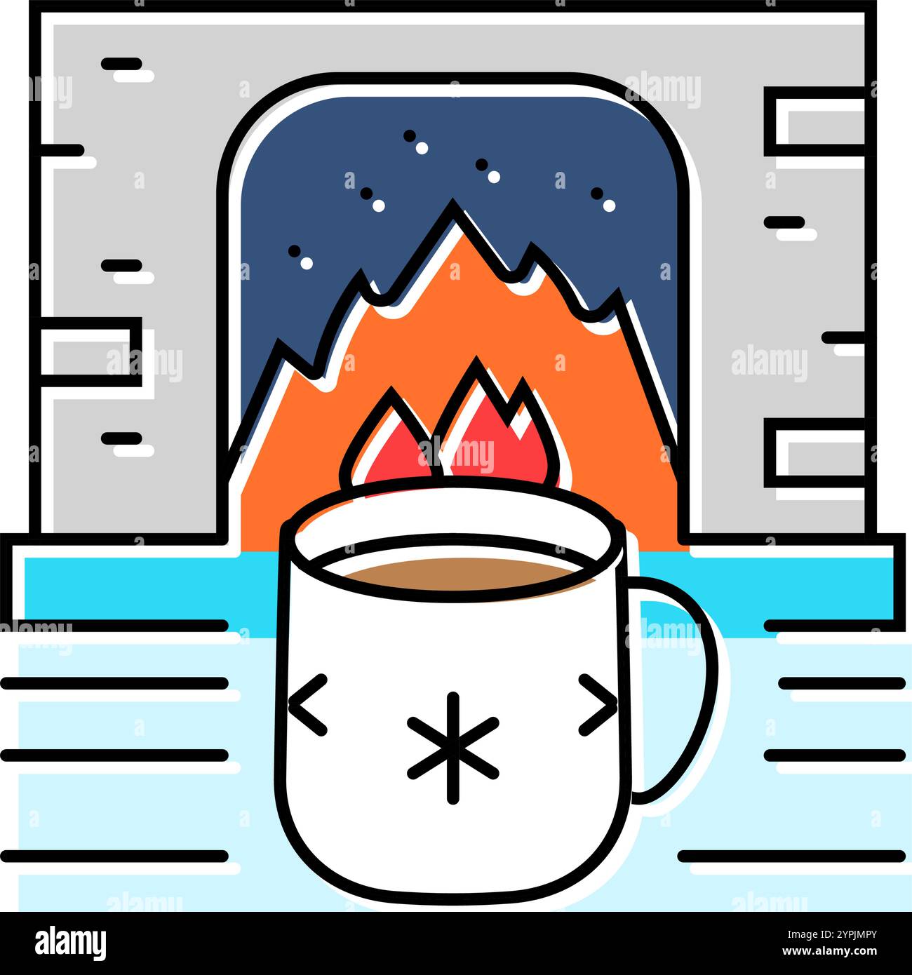 hot chocolate fireplace winter color icon vector illustration Stock ...
