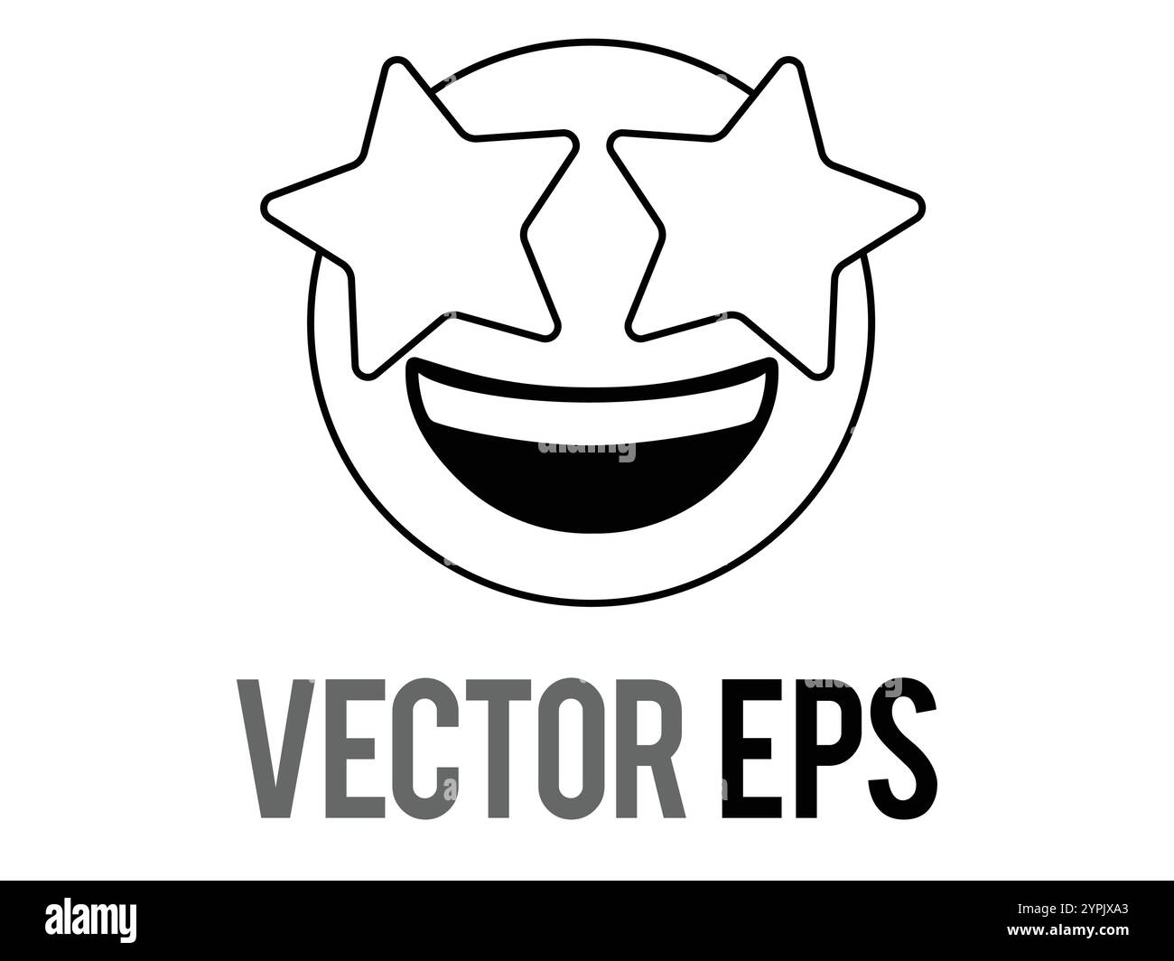 The isolated vector laughing, smiling face line icon with star eyes ...