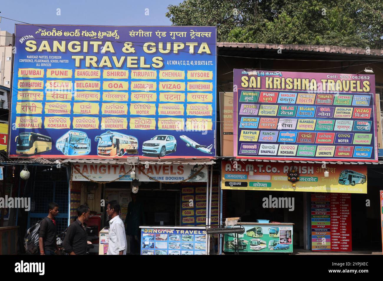 Travel agent signs for bus and coach travel, in Hyderabad, Telegana ...
