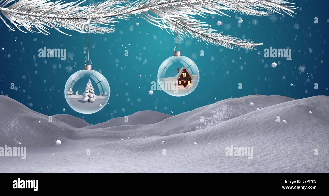 Animation christmas baubles over scenery hi-res stock photography and ...