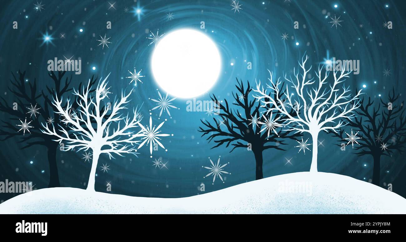 Image of snow falling over winter scenery Stock Photo - Alamy