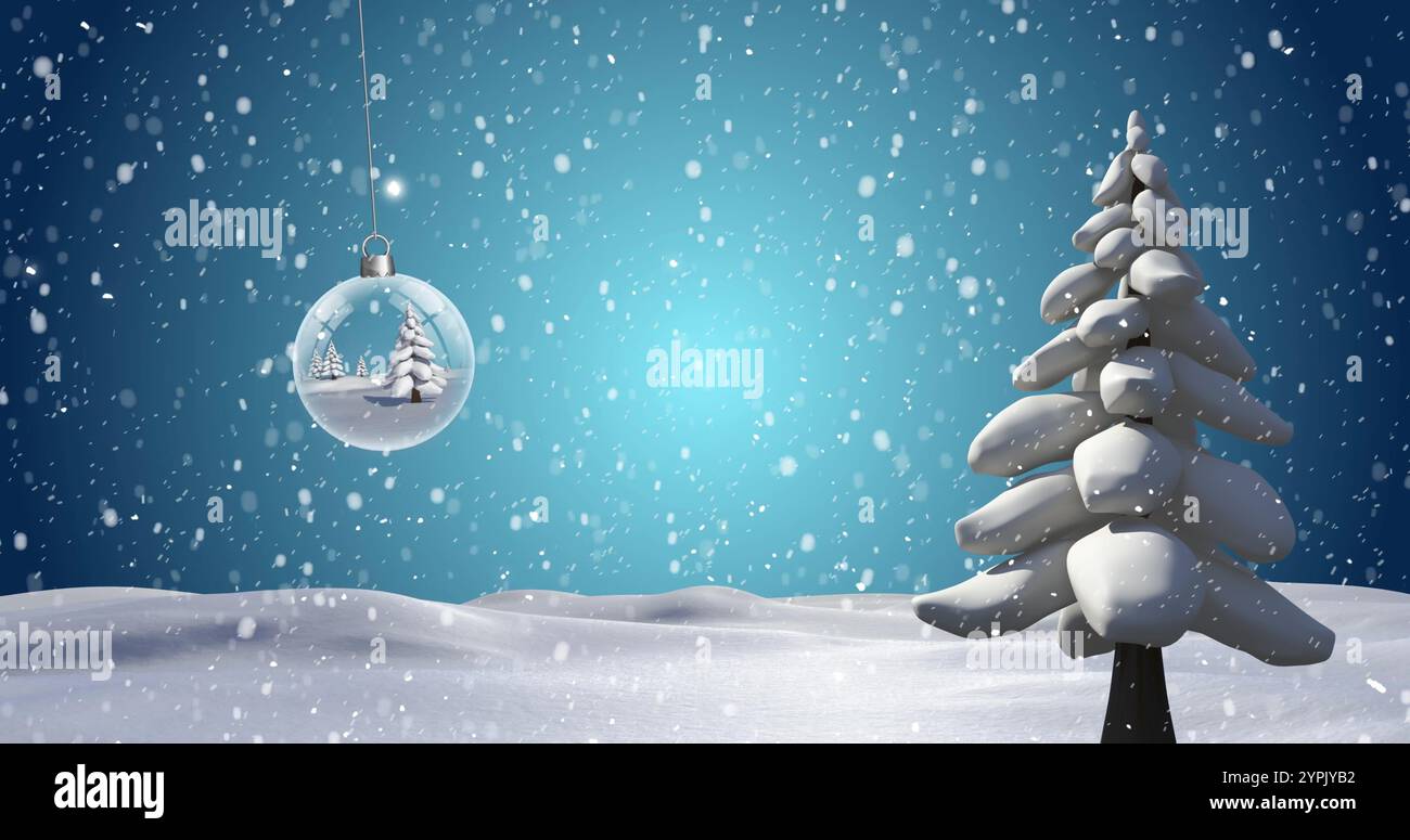 Image of snow falling over christmas winter scenery Stock Photo - Alamy