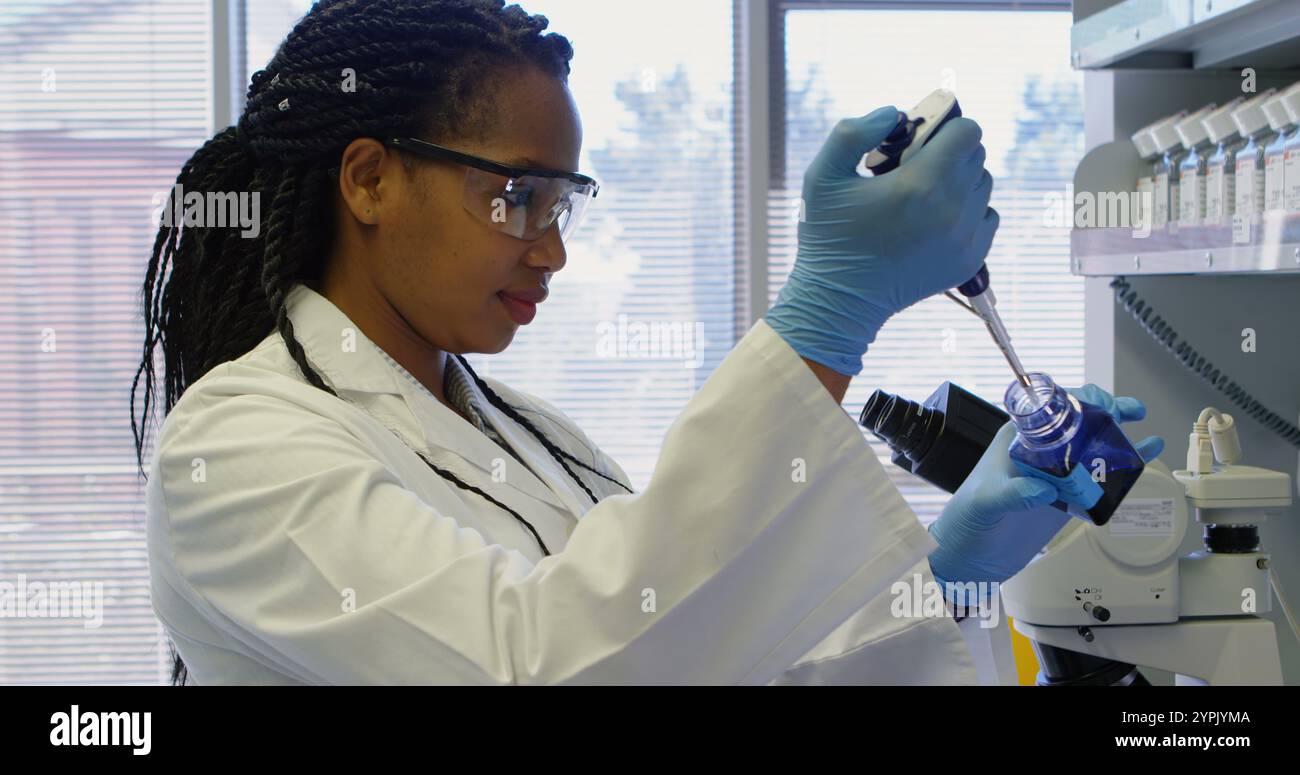 Scientist using pipette in laboratory Stock Photo - Alamy